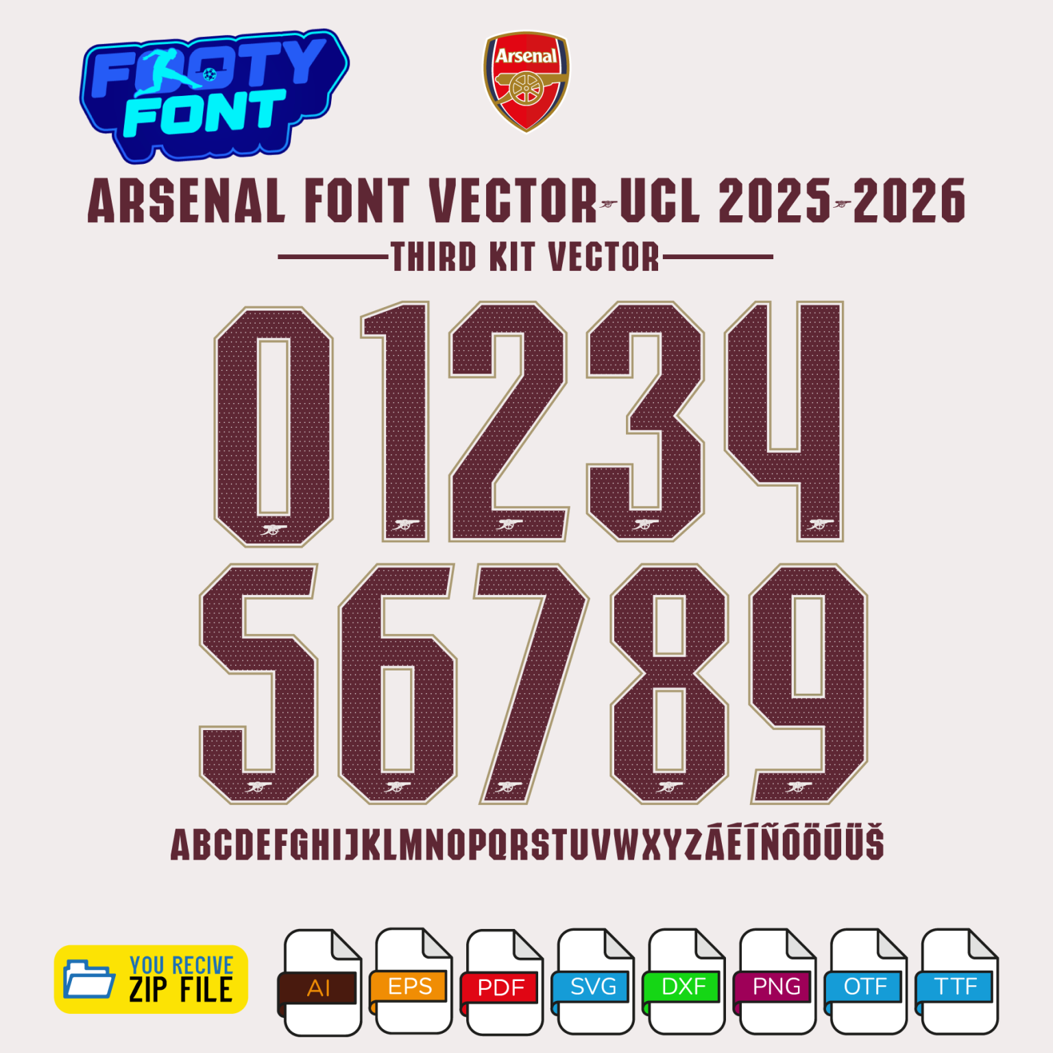 Arsenal Font UCL 2025-2026 Home kits away - Third | footyfont