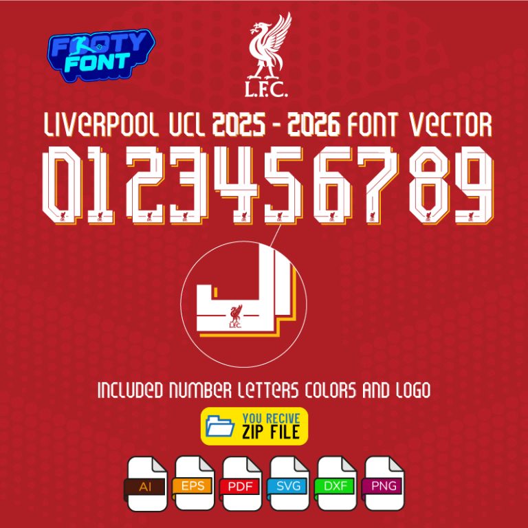 Liverpool Font UCL 2025-2026 Home, Away Kits | footyfont