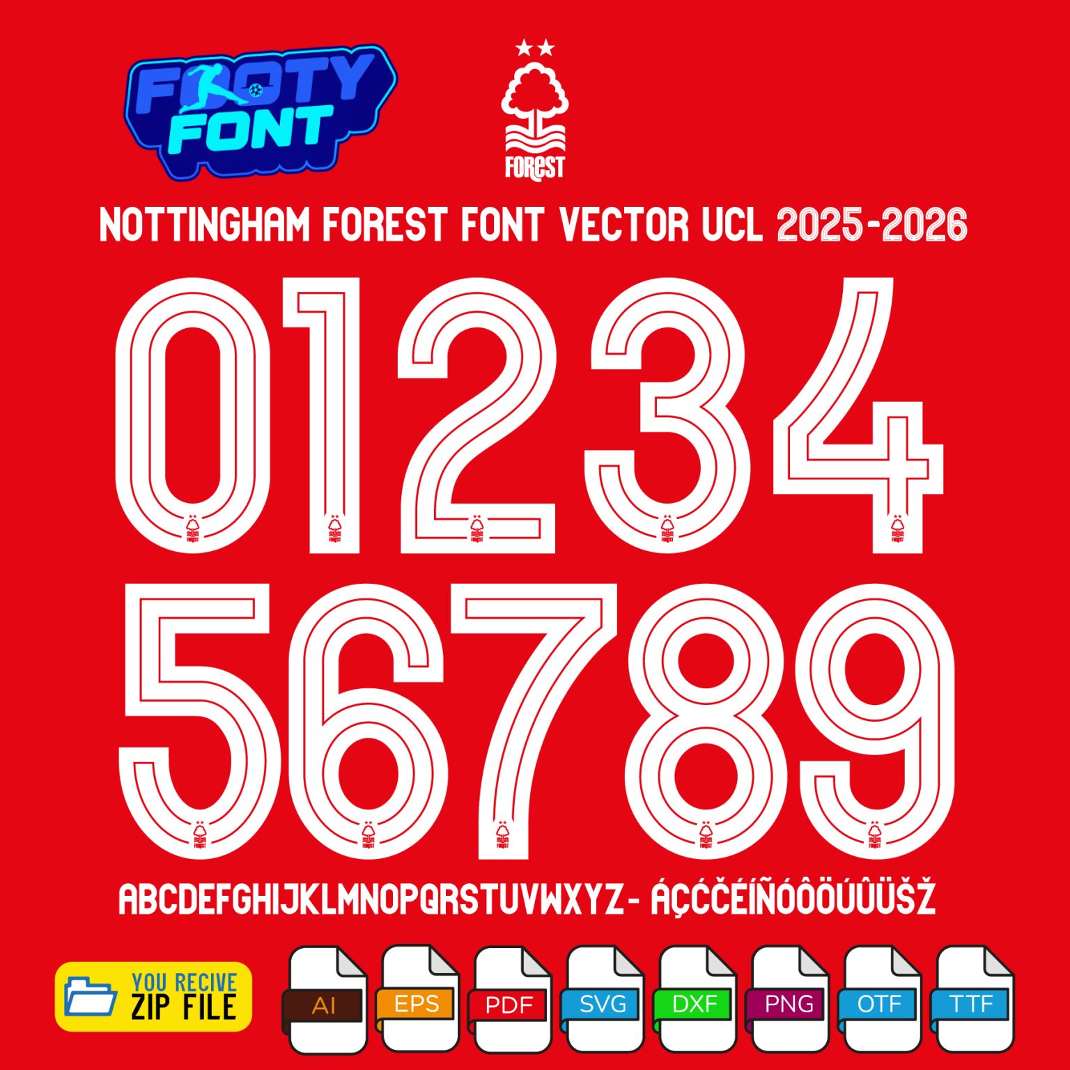 Tipografia Nottingham UCL 2025/2026 | footyfont