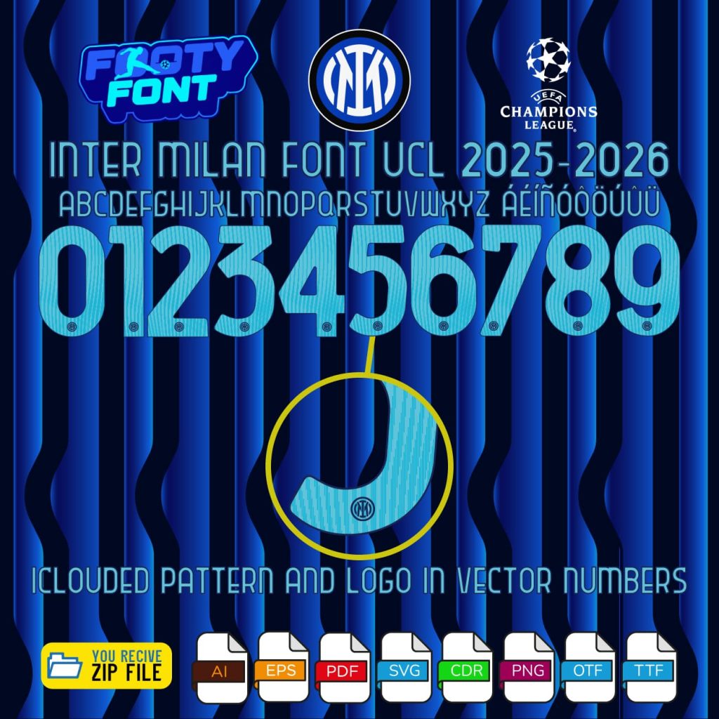 Inter Milan UCL Font Download Home Kit 25-26 | footyfont