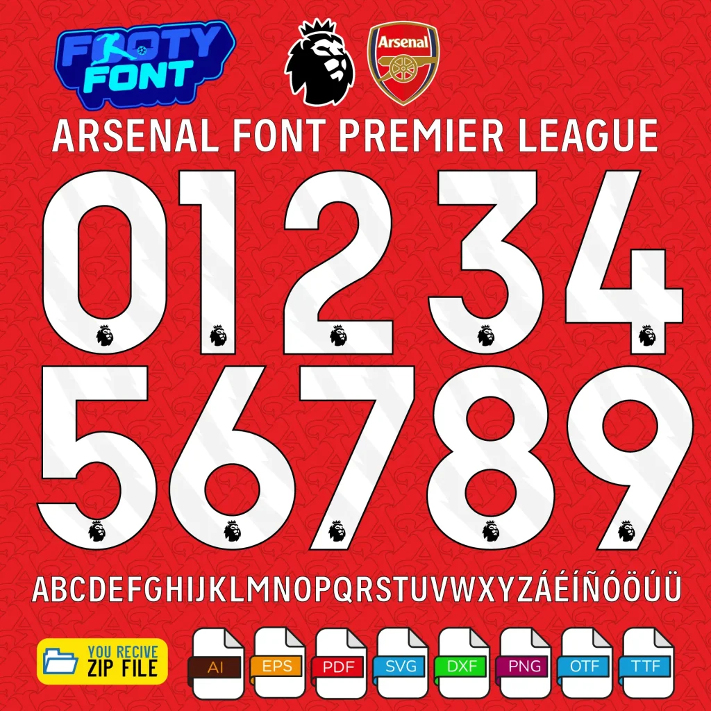Arsenal Font Premier League 2025-2026 (Home Kit) | footyfont